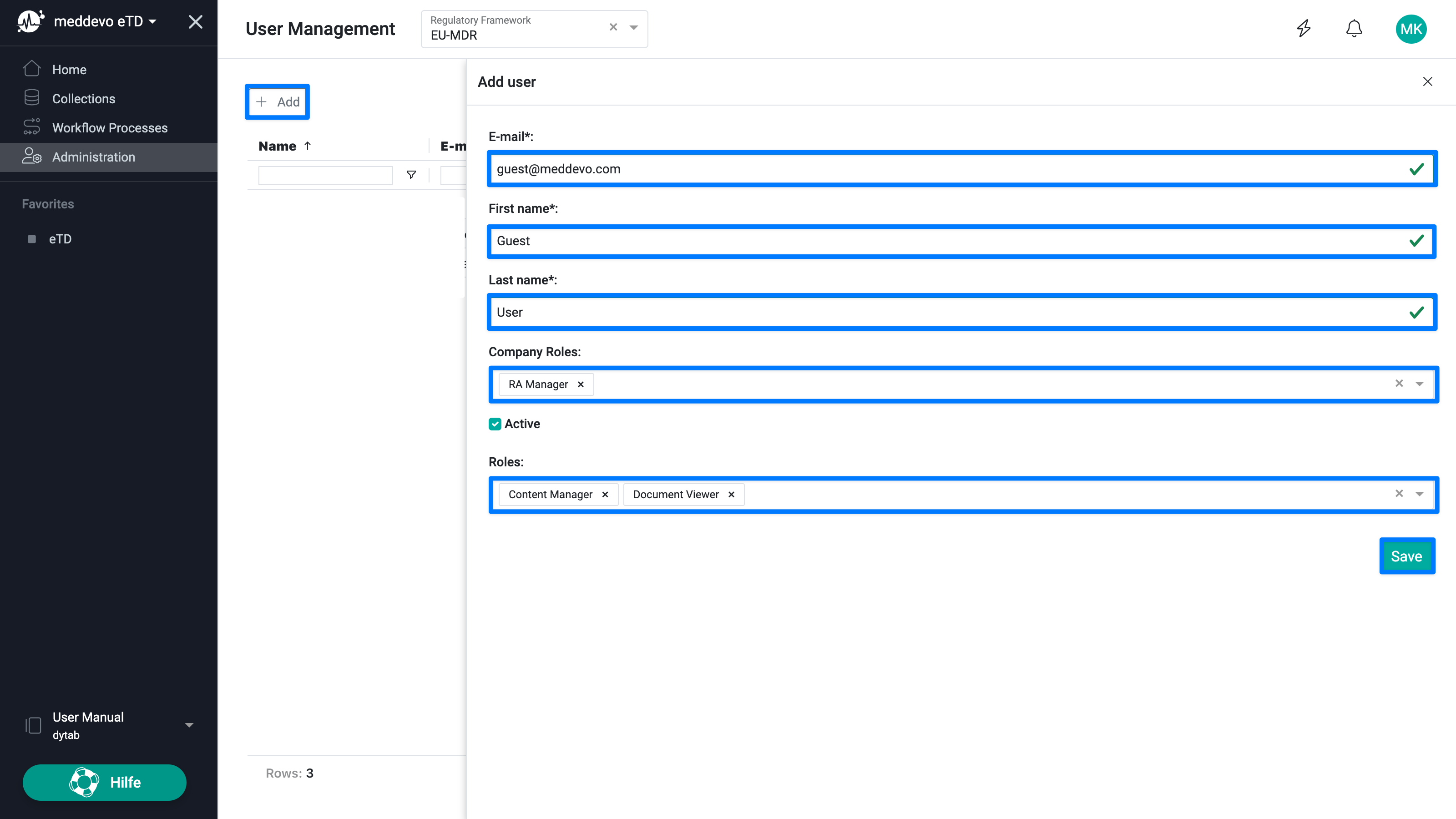 Create a new User - meddevo Help Center