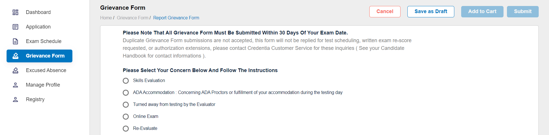 How to submit the grievance for your completed exam? - Credentia Self ...