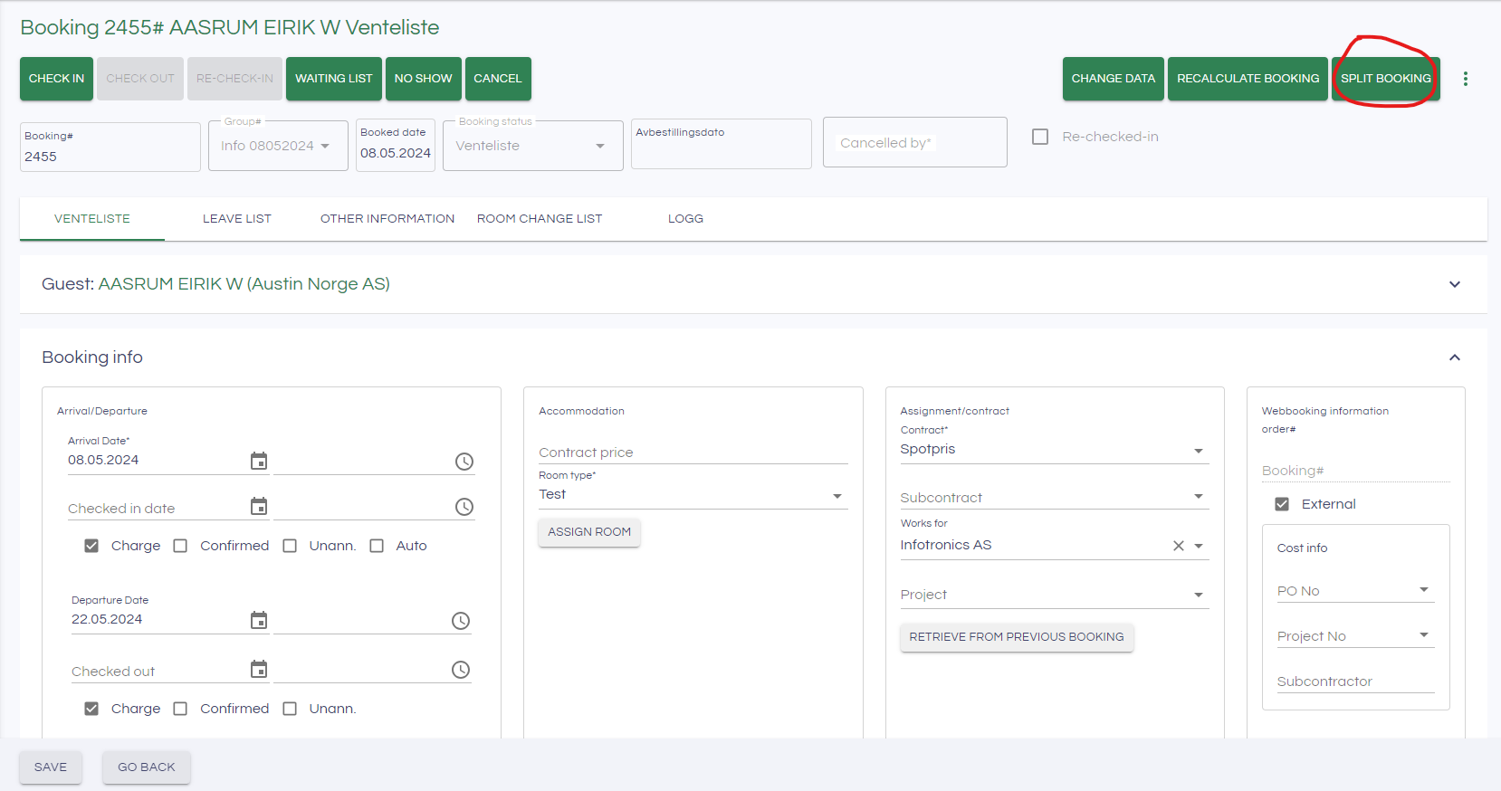 Split/Copy Booking - InfoCamp CIS Help Center