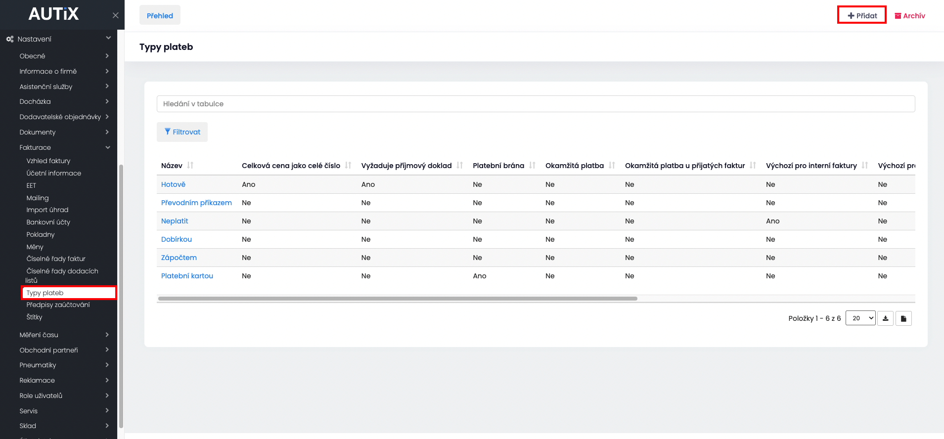 Typy plateb - Centrum pomoci
