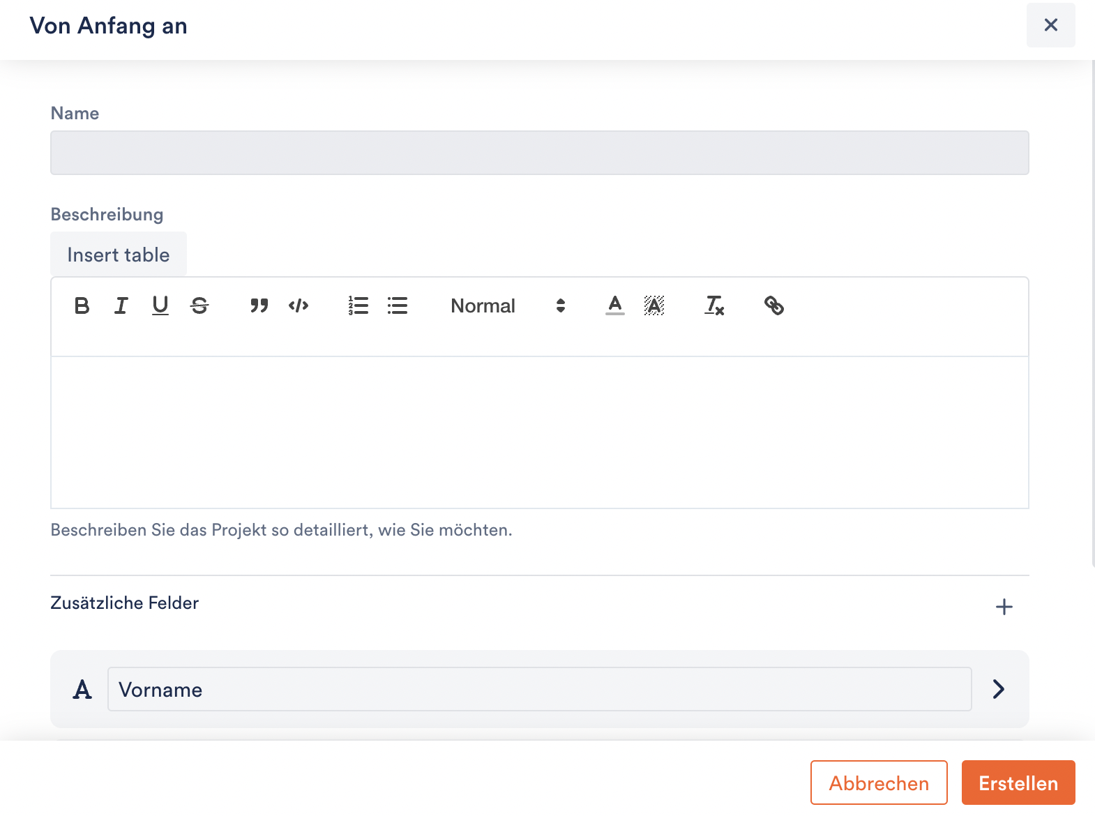 Ein Projekt erstellen - Aktenplatz Hilfecenter