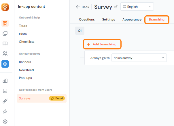 Survey branching - Product Fruits Help Center