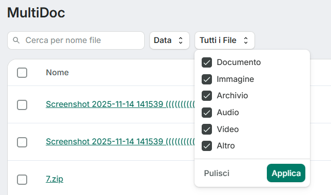 MultiDoc - Area di caricamento file - Guide e supporto per GipoNext