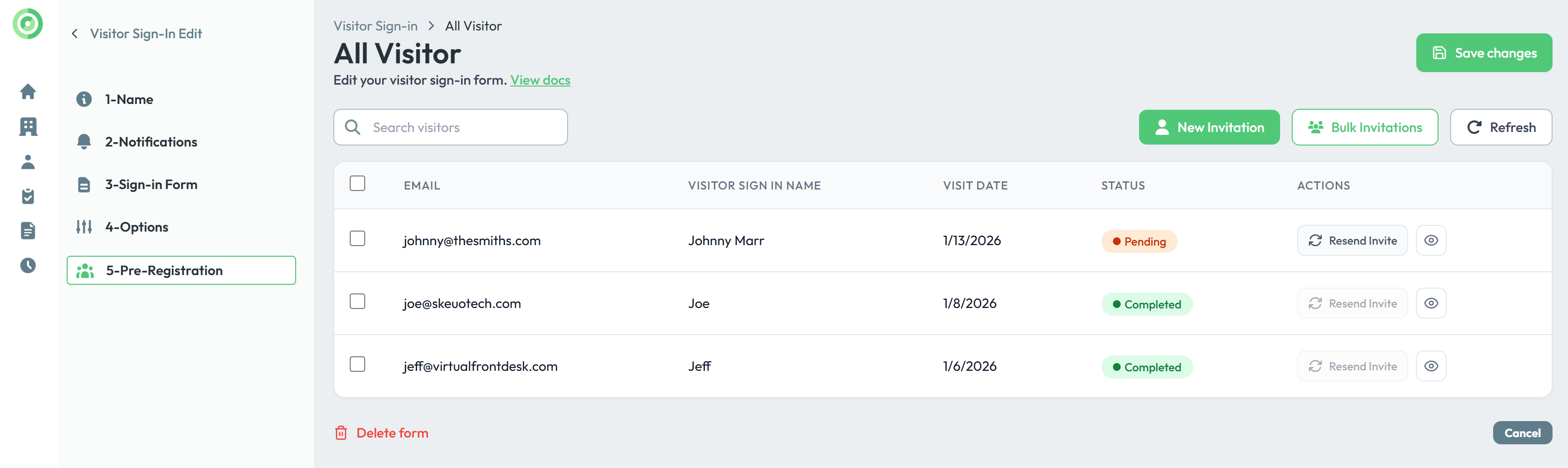 History ; Call logs, Sign in logs, Pre-Registration logs and ...